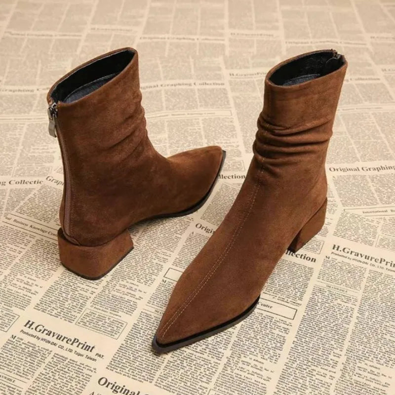 Women's Premium Suede Pointed Toe Black Ankle Boots Corvine – Corvine ...